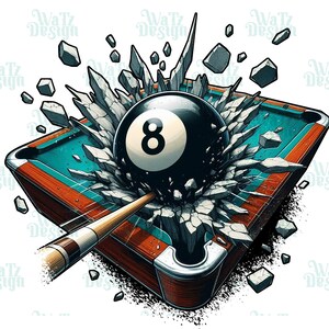 8 Balls Breaking Out Png, Billiards Ball Busting Out Sublimation Design ...