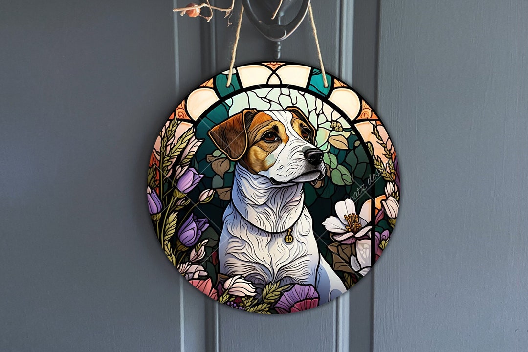 Faux Stained Glass Jack Russell Sign, Round Vintage JTR Sign for ...