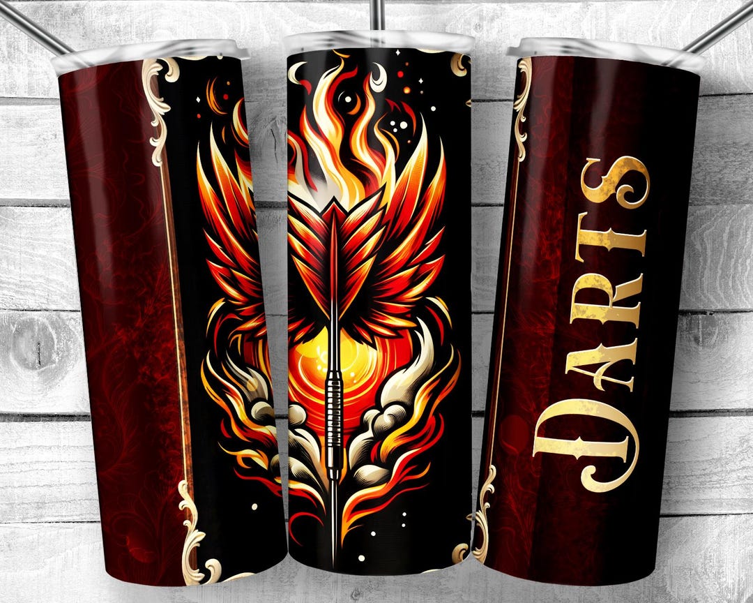 Flaming Darts 20oz Skinny Tumbler Wrap Design | Fiery Dartboard Art ...