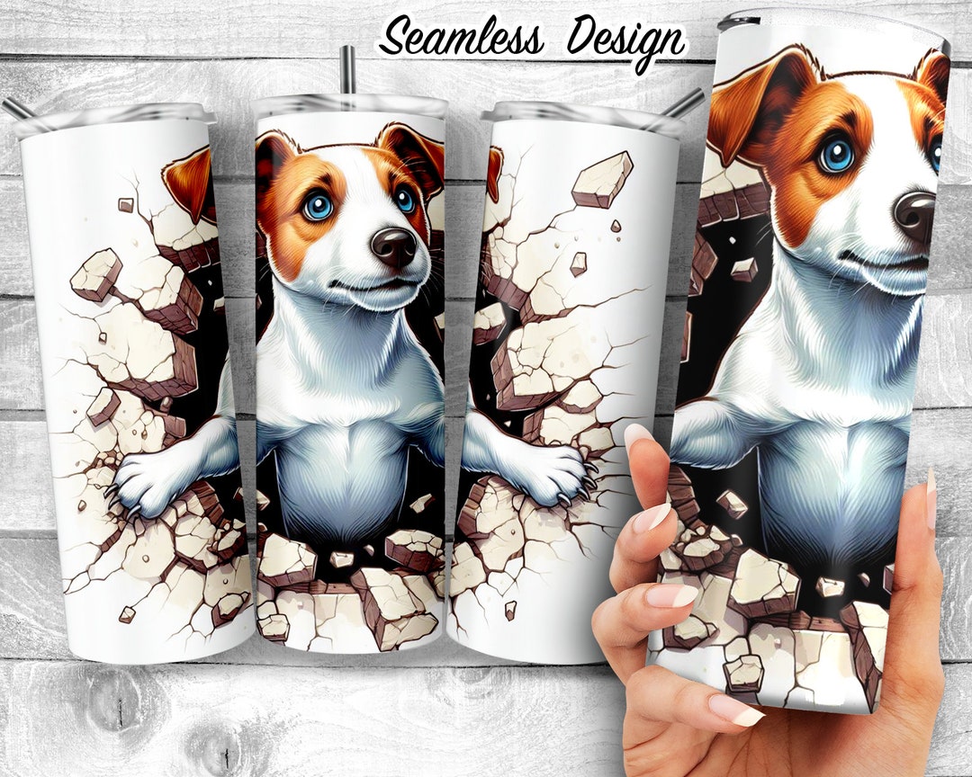 Jack Russell Breaking Out 20oz Skinny Tumbler Design, JRT Dog Pop-out ...