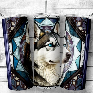 Husky Stained Glass 20oz Skinny Tumbler Design, Eskimo Dog Ornate Stain ...