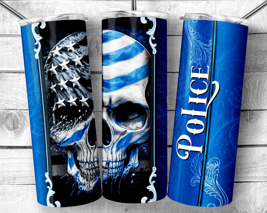 Police Flag Patriotic Skull 20oz Skinny Tumbler Design | Patriotic Cop ...