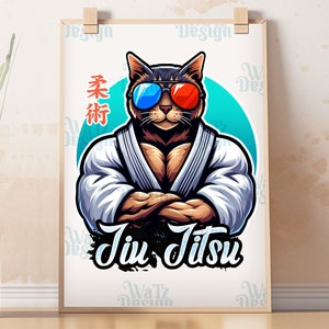 Jiu Jitsu Cat Png, Bjj Cat in Shades Sublimation Design, Train ...