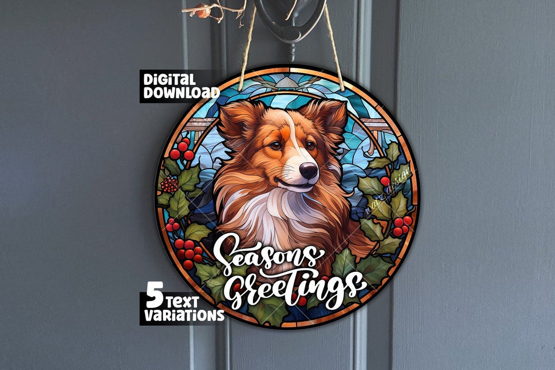 Christmas Faux Stained Glass Sheltie Sign, Shetland Sheepdog Sign for ...