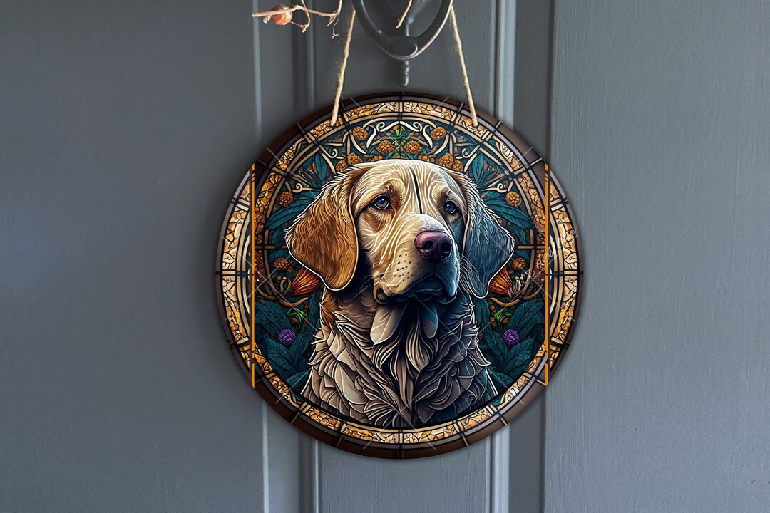 Faux Stained Glass Yellow Lab Sign, Golden Lab Round Vintage Sign for ...