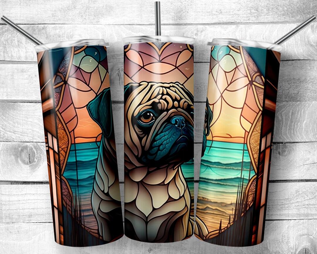 Pug Stained Glass 20oz Skinny Tumbler Design, Pug Dog Ornate Stain ...