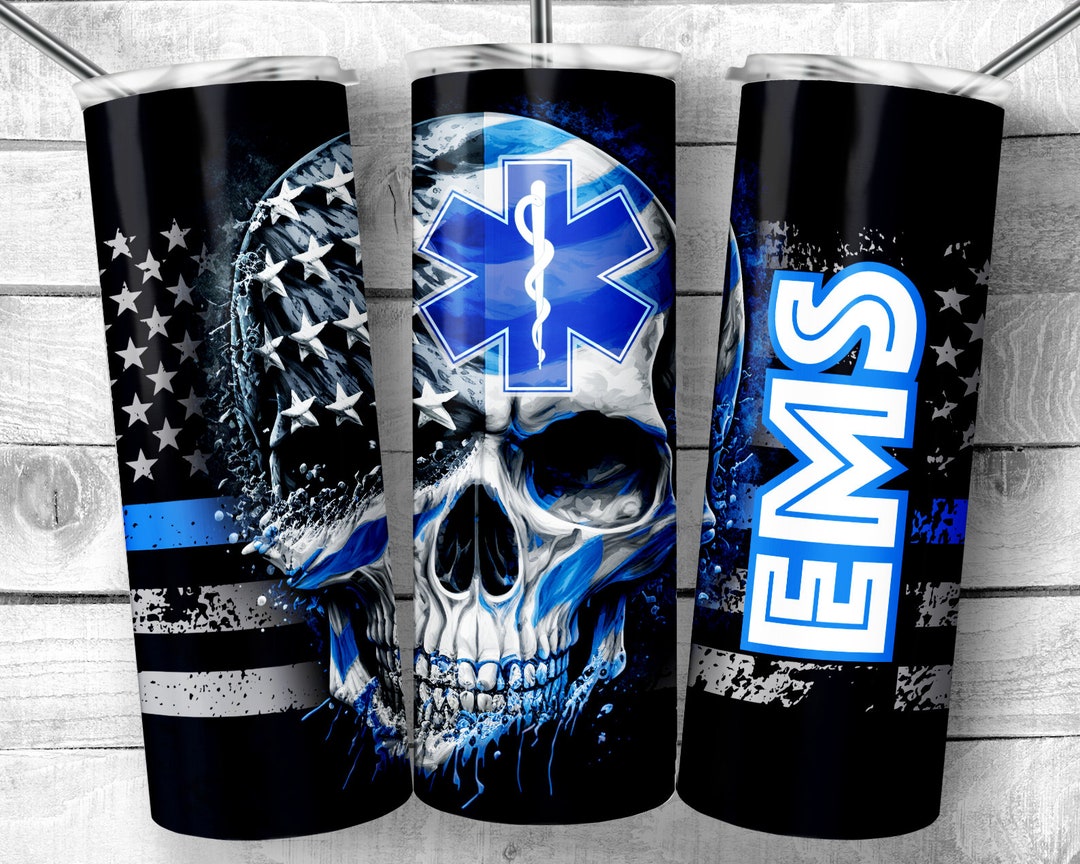 EMS Flag Patriotic Skull 20oz Skinny Tumbler Design | American Flag on ...