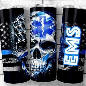 EMS Flag Patriotic Skull 20oz Skinny Tumbler Design | American Flag on ...