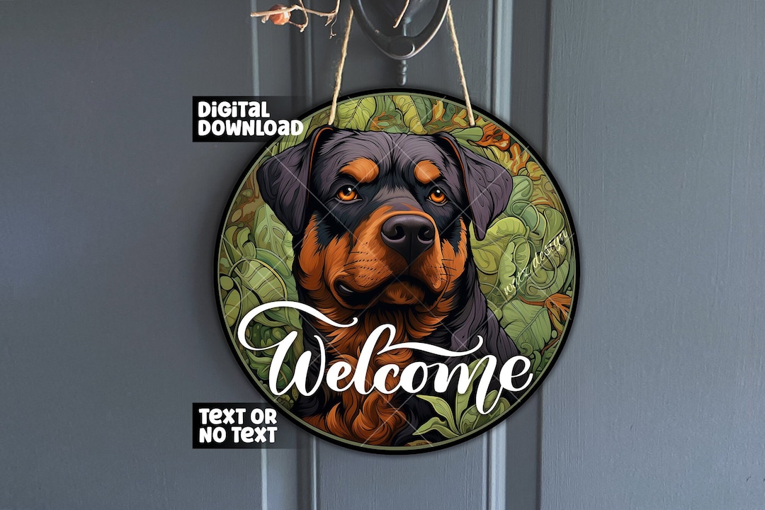 Faux Stained Glass Rottweiler Fauna Sign, Floral Rottie Decor for ...