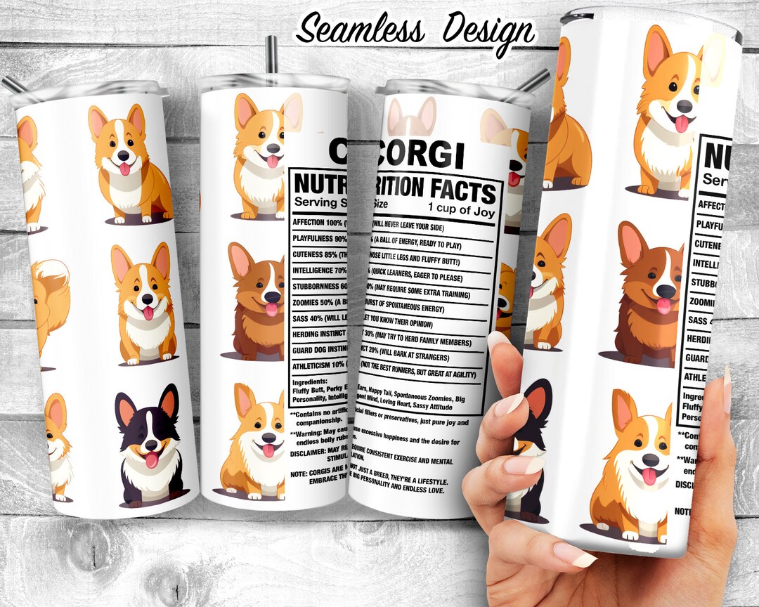 Corgi Pattern 20oz Skinny Tumbler Design, Corg Dog Facts, Welsh Corgi ...