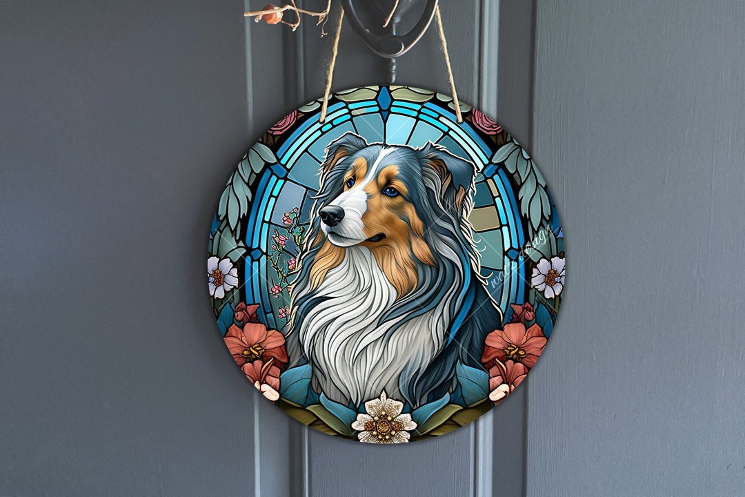 Vintage Faux Stained Glass Blue Merle Sheltie Design, Blue Merle Collie ...