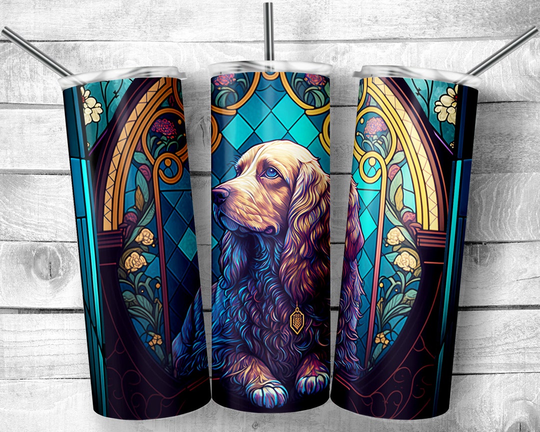 Cocker Spaniel Stained Glass 20oz Skinny Tumbler Design, Spaniel Ornate ...