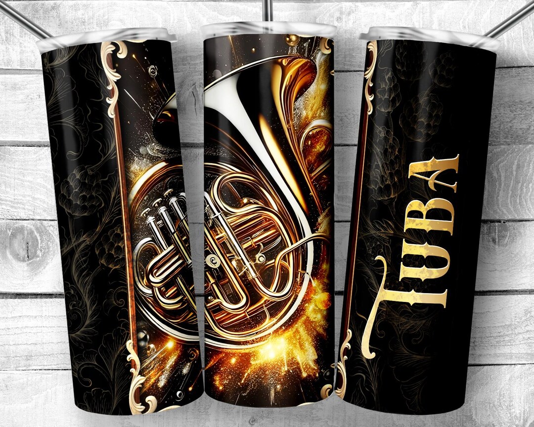 Black, Gold, and Silver Tuba 20oz Skinny Tumbler Sublimation Design ...