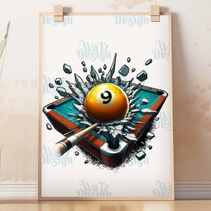 9 Balls Breaking Out Png, Billiards Ball Busting Out Sublimation Design ...