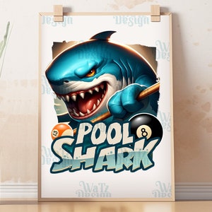 Pool Shark Billiards Png, Shark Holding Pool Cue Sublimation Design ...