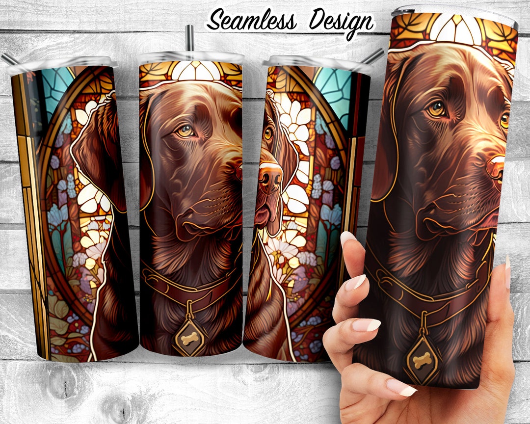 Chocolate Lab Dog Stained Glass 20oz Skinny Tumbler Design, Brown Lab ...