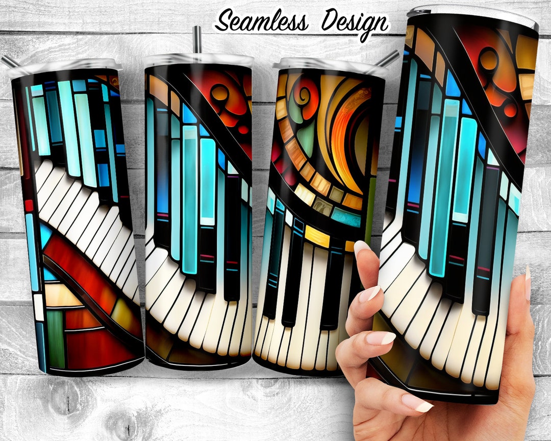 Stained Glass Music Piano Keys 20oz Skinny Tumbler Design, Colorful ...