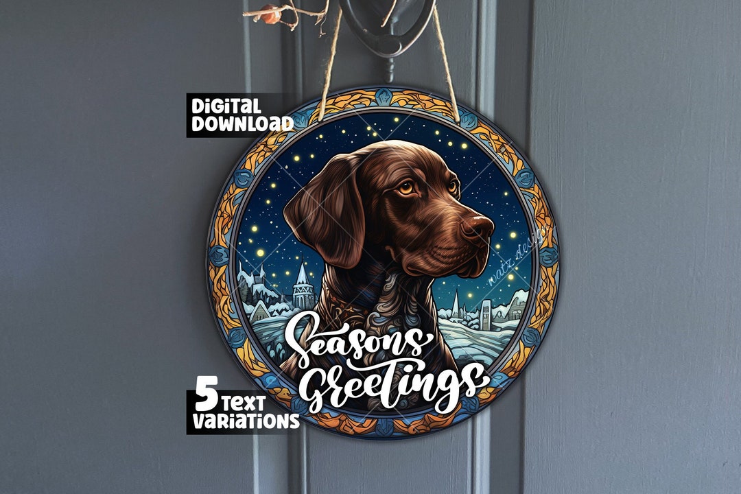 Christmas Faux Stained Glass German Shorthaired Pointer Sign,round GSP ...