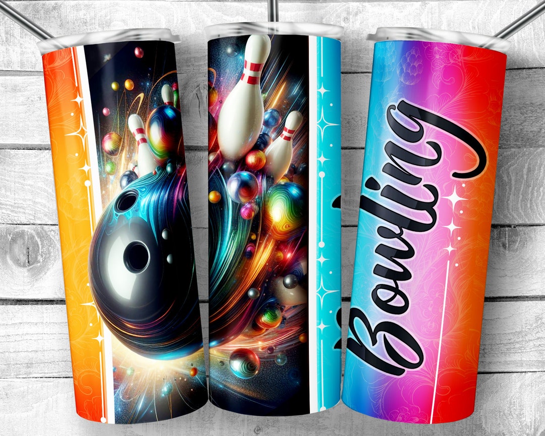 Colorful Bowling Ball and Pins 20 Oz Skinny Tumbler Sublimation Design ...
