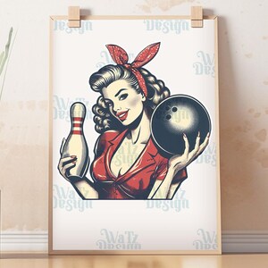 Classic Bowling Lady Png, Retro Girl With Bowling Ball and Pin ...