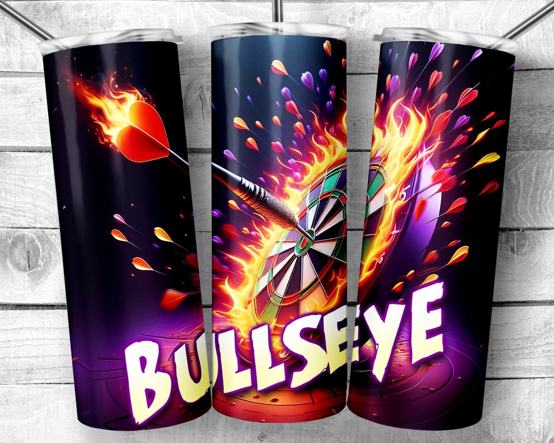 Flaming Dart Hitting Dart Board 20 Oz Skinny Tumbler Sublimation Design ...
