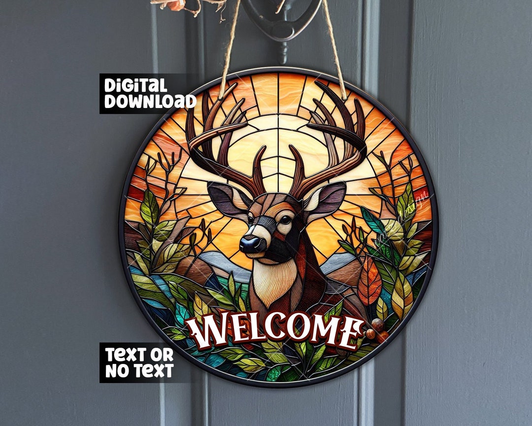Deer Faux Stained Glass Round Sign - Beautiful Buck Sublimation Design ...
