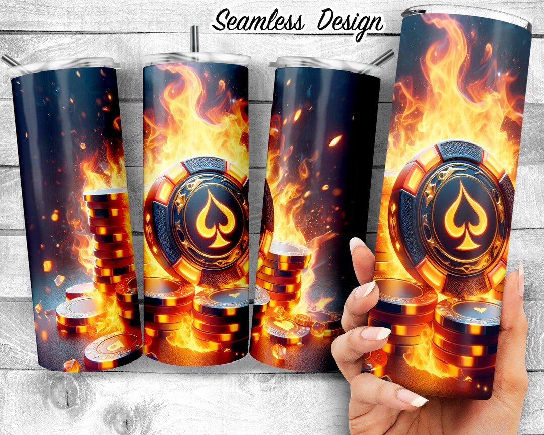 Flaming Poker Chips 20oz Skinny Tumbler Sublimation Design, Poker on ...