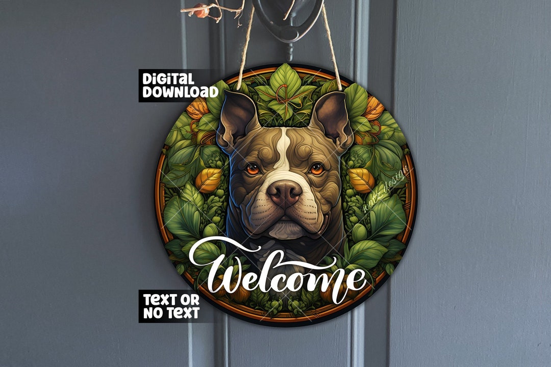 Faux Stained Glass American Bully Sign, Round Vintage Bully Pit Sign ...