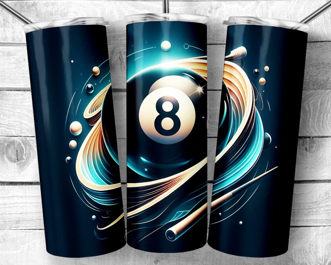 Modern Billiards Eight Ball 20oz Skinny Tumbler Sublimation Design ...
