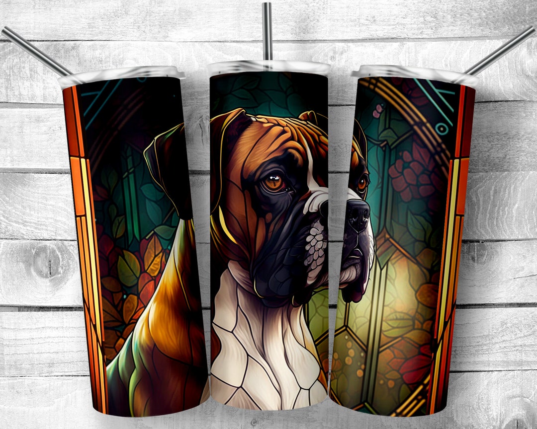 Colorful Boxer Ornate Stained Glass Tumbler - Bully Boxer Lover Gift ...