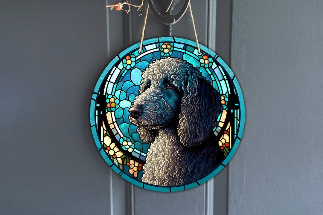 Faux Stained Glass Black Standard Poodle Sign, Round Vintage Standard ...