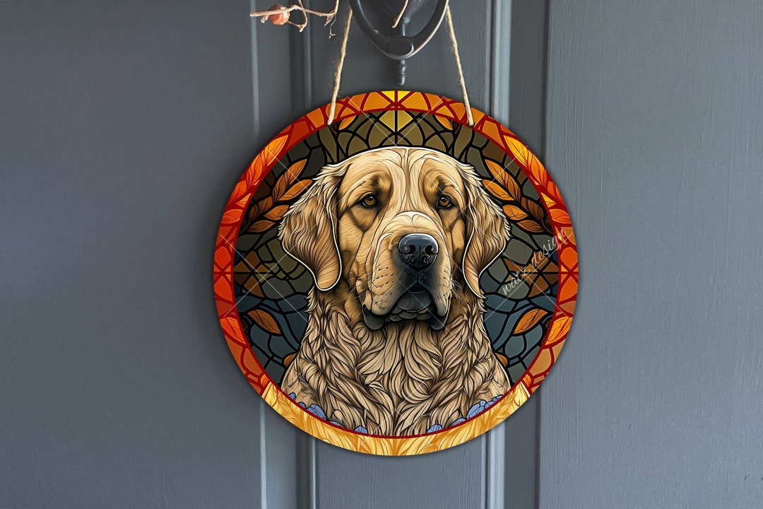 Faux Stained Glass Yellow Lab Sign, Golden Lab Round Vintage Sign for ...