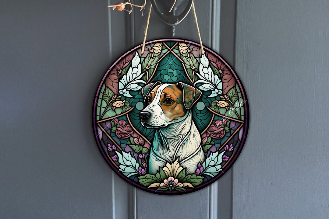 Faux Stained Glass Jack Russell Sign, Round Vintage JTR Sign for ...