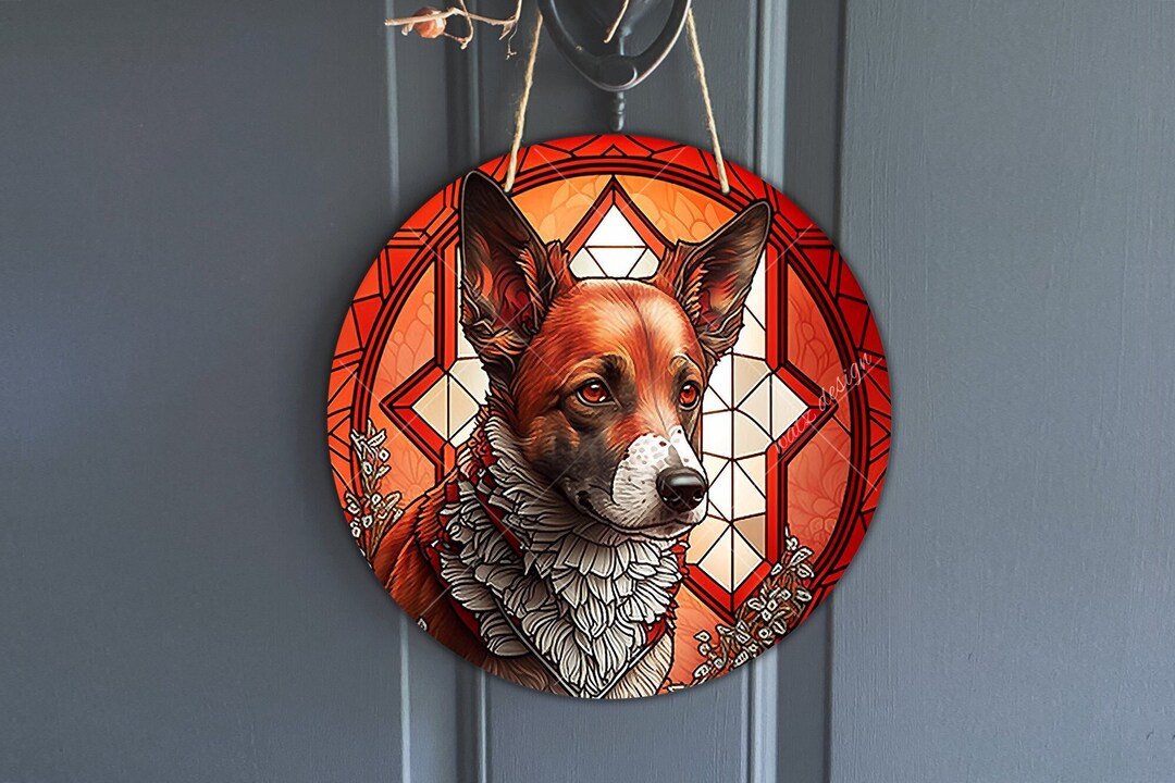 Faux Stained Red Heeler Sign, Round Vintage Queensland Heeler Sign for ...