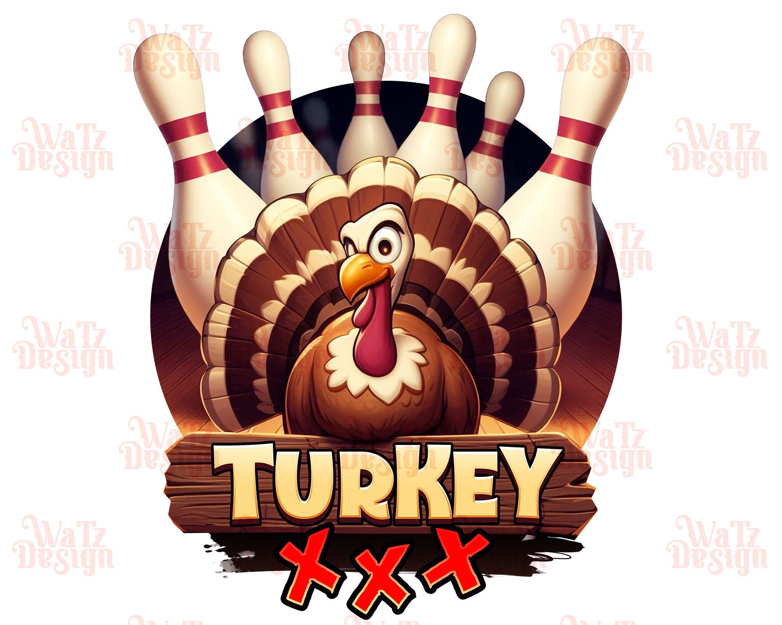 Cartoon Turkey Bowling Pins Png, Gobbler With Bowling Pins Sublimation ...