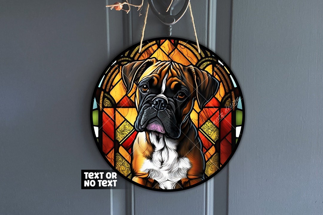 Faux Stained Glass Boxer Sign, Round Chibi German Boxer Sign for ...