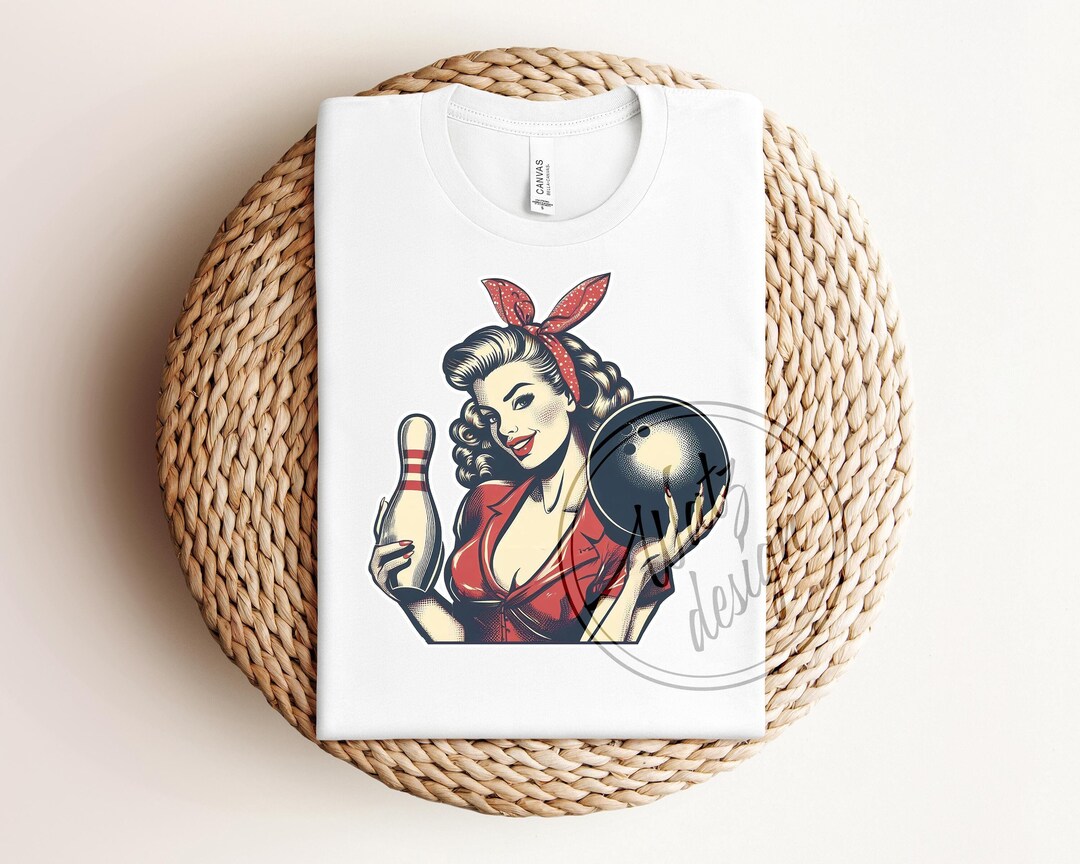 Classic Bowling Lady Png, Retro Girl With Bowling Ball and Pin ...