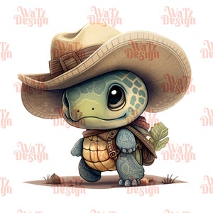 Cute Cowboy Turtle PNG - Western Themed Baby Tortoise Sublimation ...