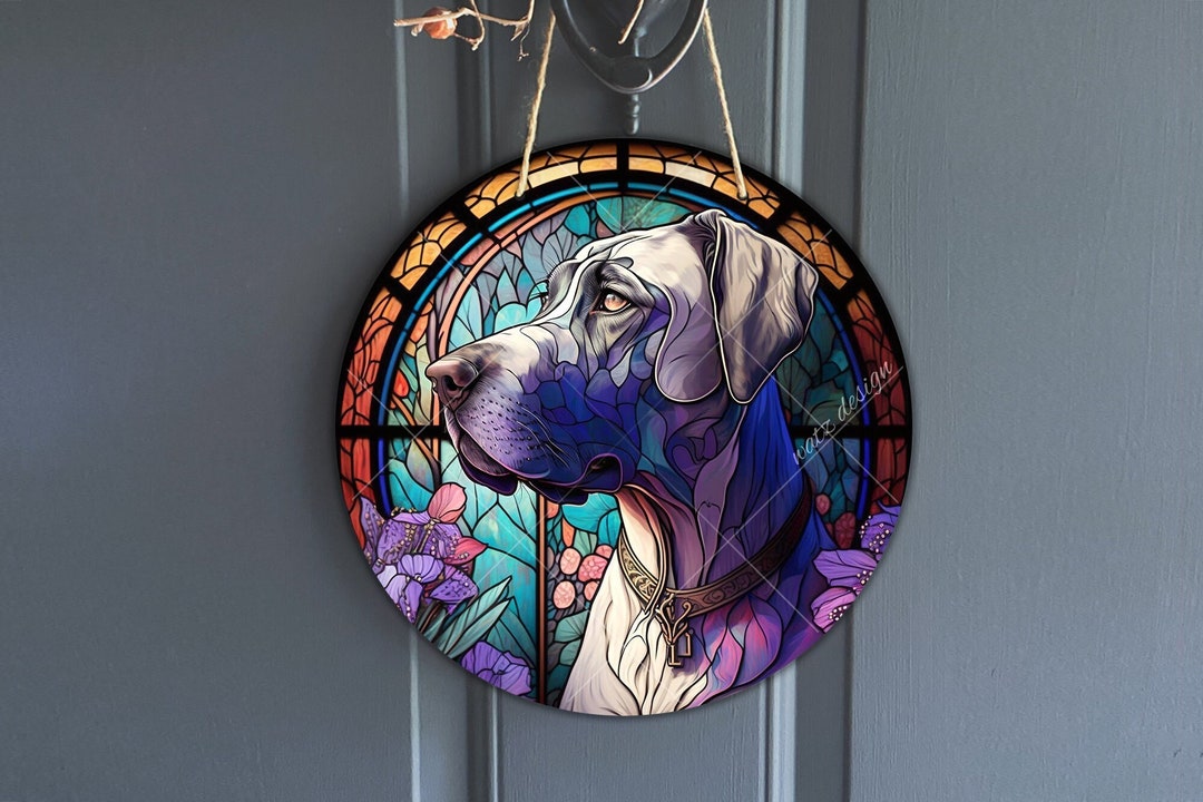 Faux Stained Glass Great Dane Sign, Round Vintage Danish Hound Sign for ...