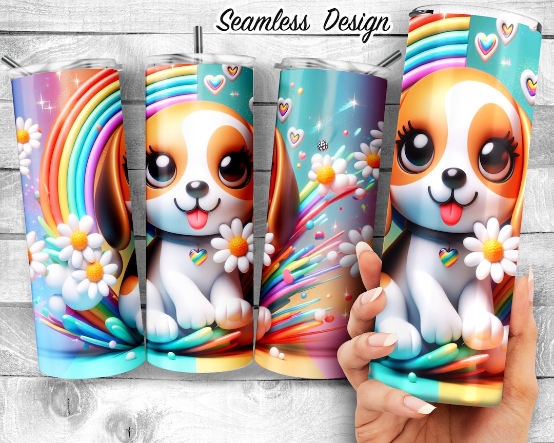 Chibi Beagle 20oz Skinny Tumbler Design - Beagle With Rainbows, Daises ...