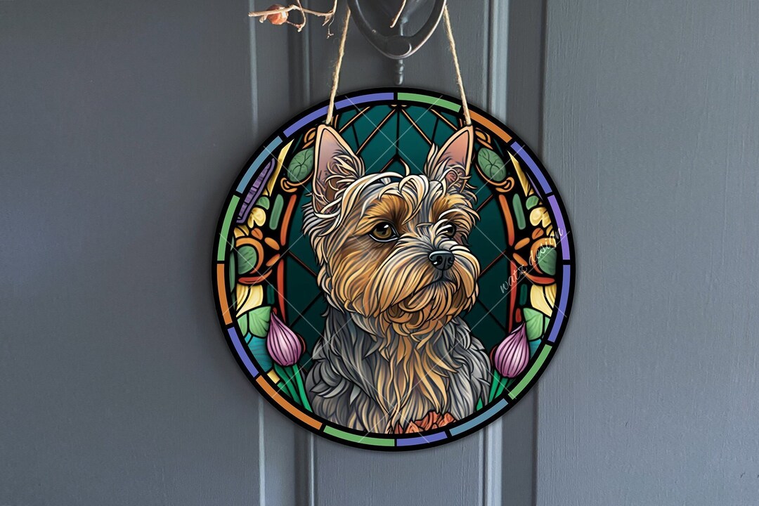 Faux Stained Glass Yorkshire Sign, Round Vintage Yorkie Sign for ...