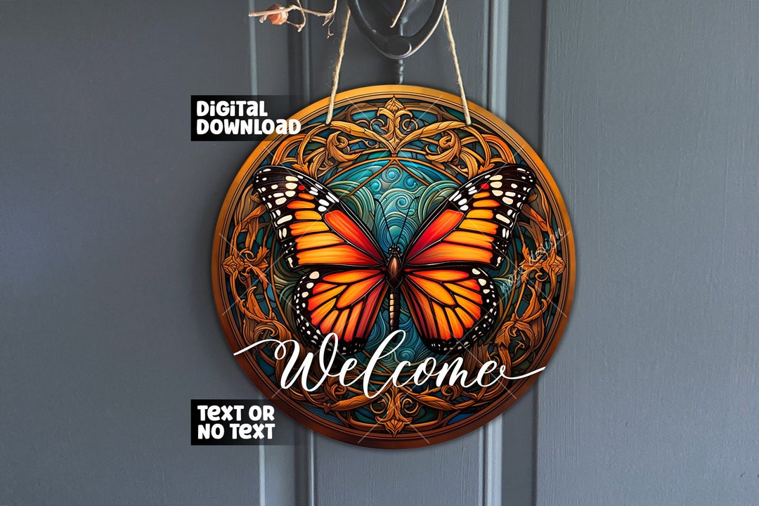 Monarch Butterfly Faux Stained Glass Door Hanger Design, Butterfly Sign ...