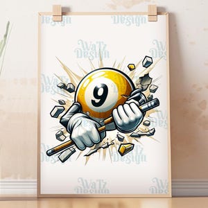 9 Ball Breaking Pool Cue Design | Dynamic Billiards Art, Pool Lover ...