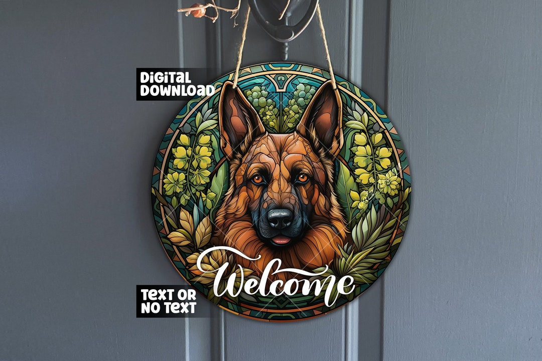 Faux Stained Glass German Shepherd Sign, Alsatian With Plants Sign for ...