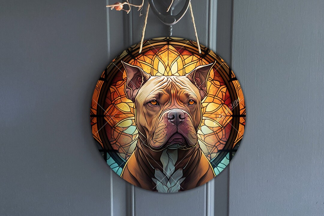 Faux Stained Glass American Bully Sign, Round Vintage Bully Pit Sign ...