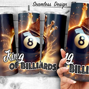 King of Billiards 20 Oz Skinny Tumbler Sublimation Design, Black and ...