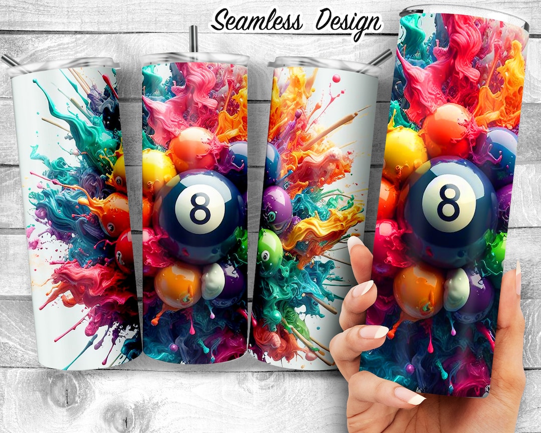 Colorful Billiards Balls Paint Splatter 20oz Skinny Tumbler Sublimation ...