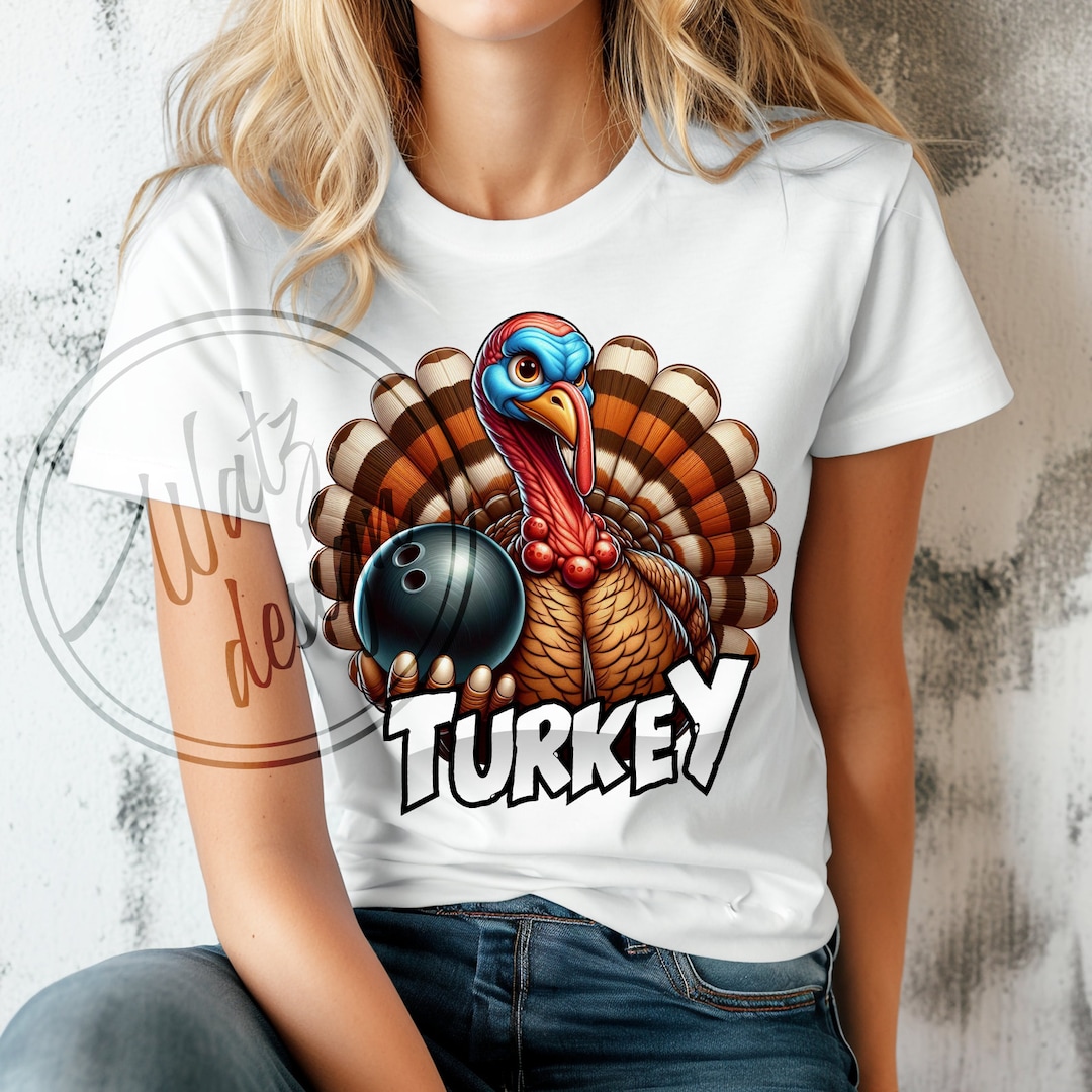 Cartoon Turkey and Bowling Ball Png, Bowling Gobbler Sublimation Design ...