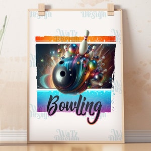 Colorful Bowling Ball and Pins Png, Spectrum Bowling Sublimation Design ...