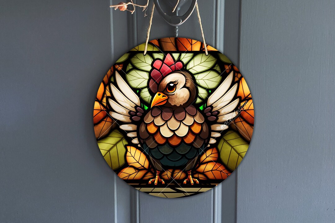 Cartoon Turkey Faux Stained Glass Door Hanger Design, Chibi ...